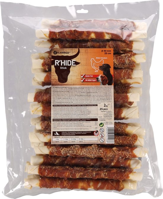 Flamingo R'hide - Snack Honden - R'hide Staaf Met Kip 30mm 25cm 25st ...