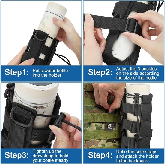 Tactische flessenhouder en 6 nylon waterflessen, gesphouder, rugzak ...