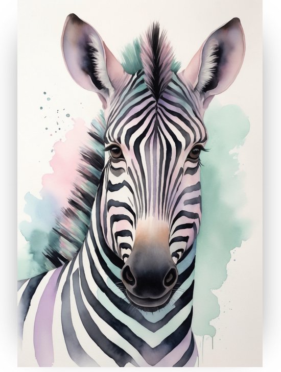 Zebra in waterverf poster - Aquarel poster - Posters pastelkleuren ...