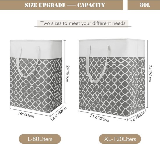 2-Pack Wasmand, 80L Grote Wasmand met Lange Versterkte Handvatten, Vrijstaande... | bol