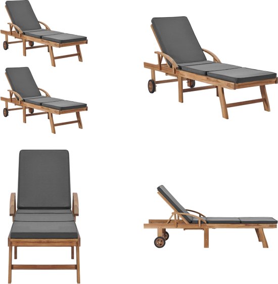 vidaXL Ligbedden met kussens 2 st massief teakhout donkergrijs - Ligbed ...