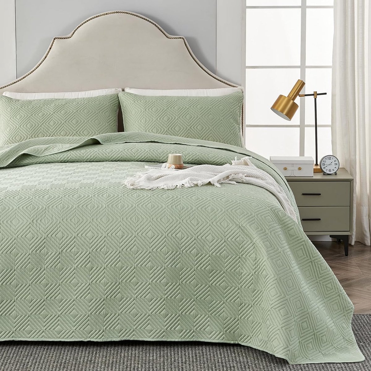 Sprei, bedsprei, 260 x 280 cm, groen, bedspreien van microvezel, set ...