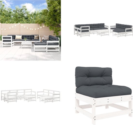 vidaXL 10-delige Loungeset met kussens massief hout wit - Loungeset ...