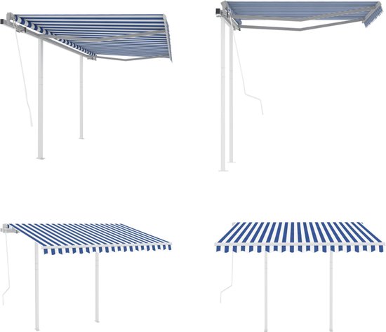 vidaXL Luifel automatisch uittrekbaar met palen 3-5x2-5 m blauw en wit ...