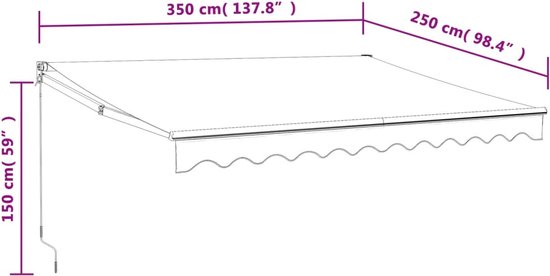 vidaXL Luifel uittrekbaar 3-5x2-5 m stof en aluminium blauw en wit ...