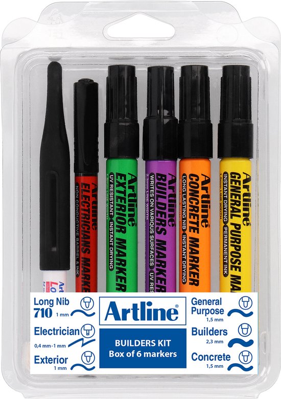 ARTLINE Builders Markers Kit - 6 stuks - Zwart | bol