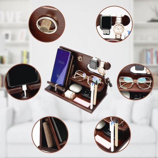 Belle Vous Donkerbruin Houten Telefoon Docking station - Nachtkast ...