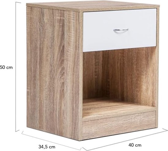 Set van 2 nachtkastjes Olga hout beukenlook en lade wit | bol