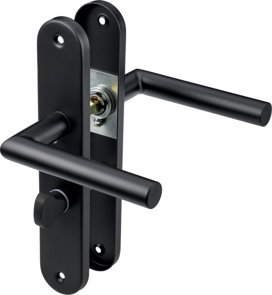Ostiumhome® Belluno - Deurklink met WC slot - Mat Zwart - op Schild - Rond - Complete Set | bol
