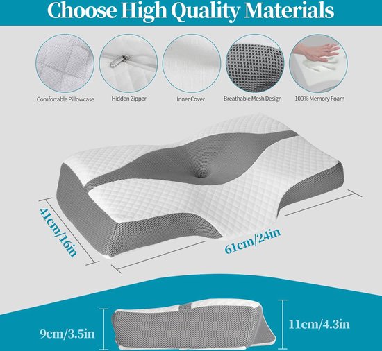 Memory Foam Kussen Orthopedisch Hoofdkussen Ergonomisch Traagschuim Neksteunkussen ter... | bol