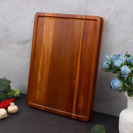 Houten snijplank 41 x 33 cm groot omkeerbaar met handgrepen en sapgroef ...