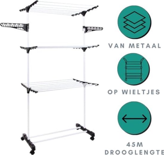 Wasrek Inklapbaar Op Wieltjes - Wasrek Staand - Droogtoren Met Wieltjes ...
