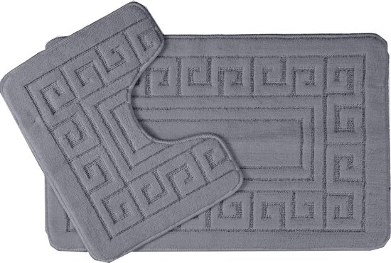 Badmatten van houtskool, 2-delig, badset, wc-mat, badmat, antislip ...