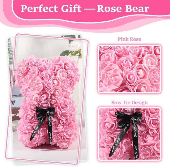 Rozenbeer - Roze - Rose Bear - Rose Teddy - Valentijn - Moederdag - Rozen Teddy Beer | bol