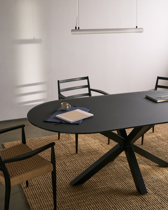 Kave Home - Argo ronde glazen tafel met stalen poten in zwart Ø 200 x 100 cm | bol