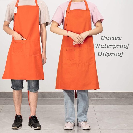 Schort, 100% katoenen keukenschort met verstelbare hals, professionele ...
