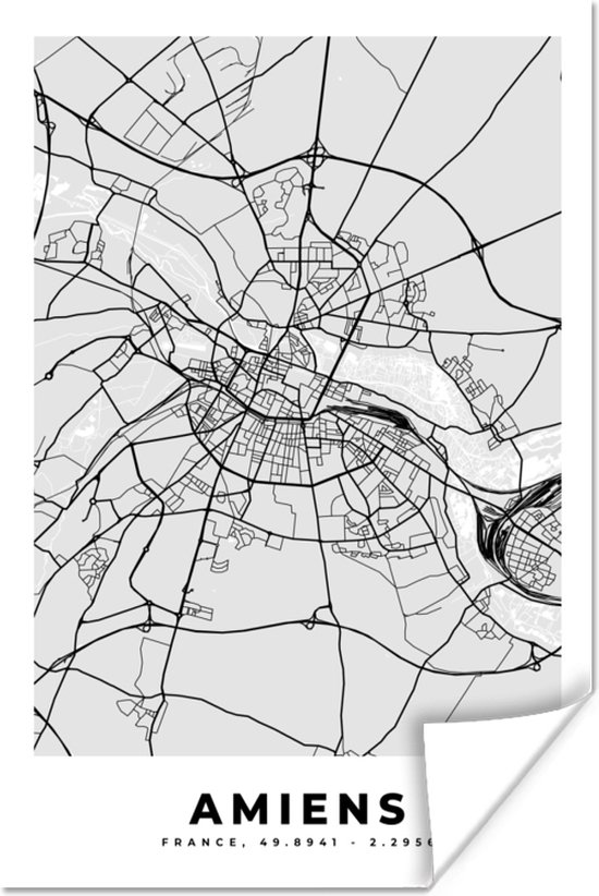 Poster Frankrijk - Amiens - Stadskaart - Plattegrond - Kaart - 60x90 cm ...