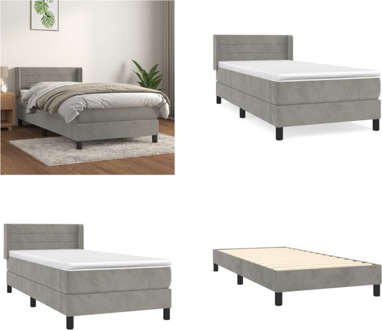 vidaXL Boxspring met matras fluweel lichtgrijs 100x200 cm - Boxspring ...
