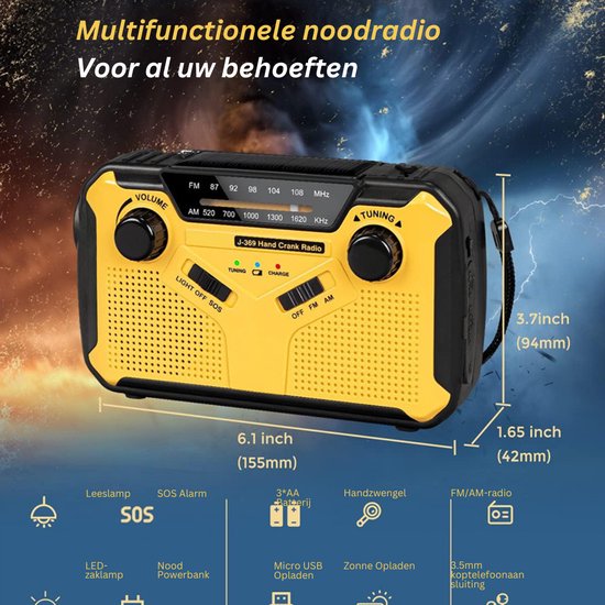 Thuys - Noodradio Opwindbaar en Batterij - Noodpakket - Noodradio Solar ...
