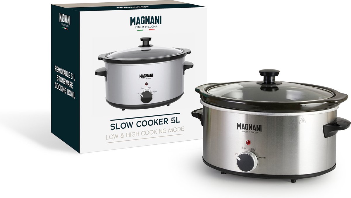 Magnani Slow cooker 5L - Uitneembare Aardewerken binnenpan - 3 ...
