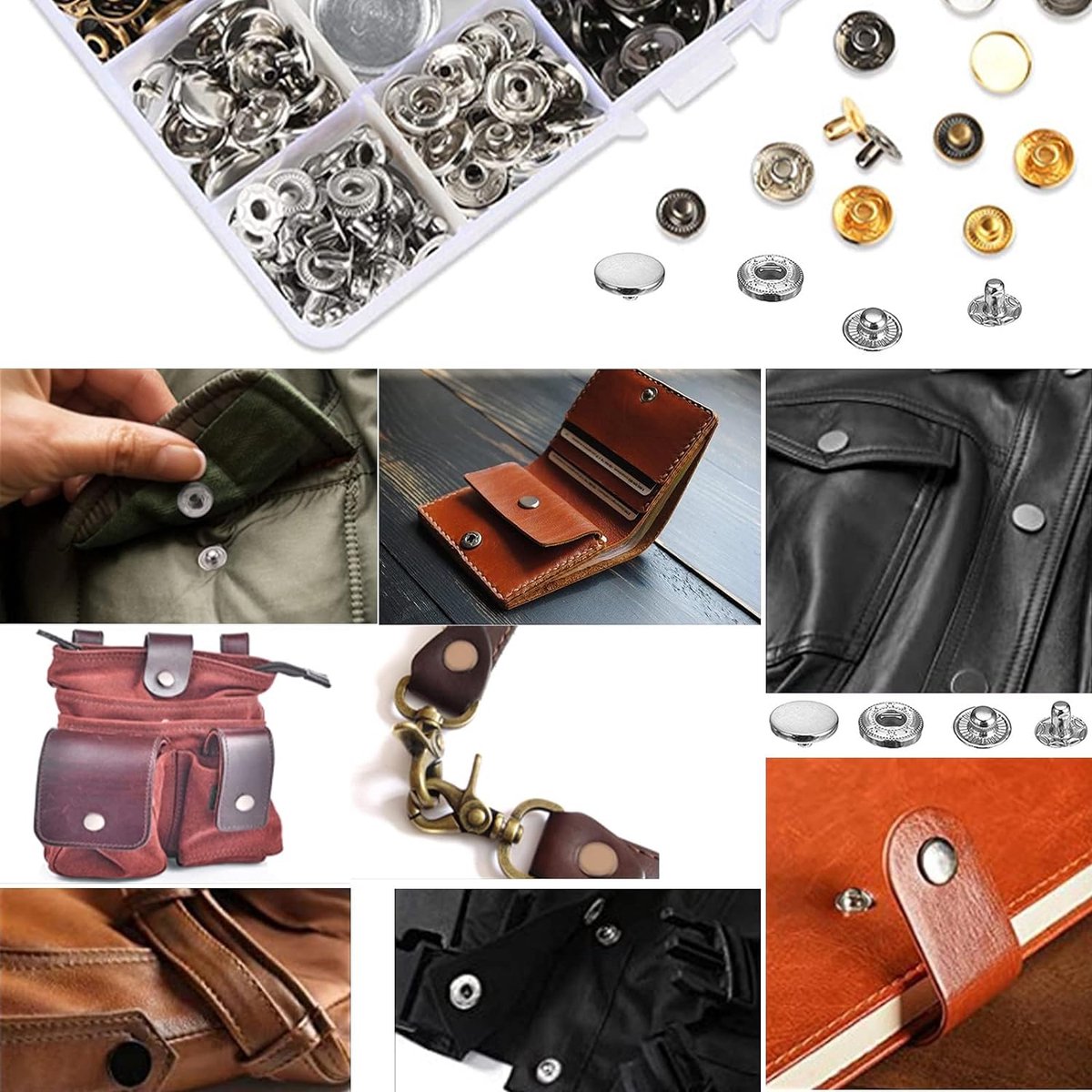 Drukknopset met tang (150 set), koperen drukknopen, metaal, brons ...