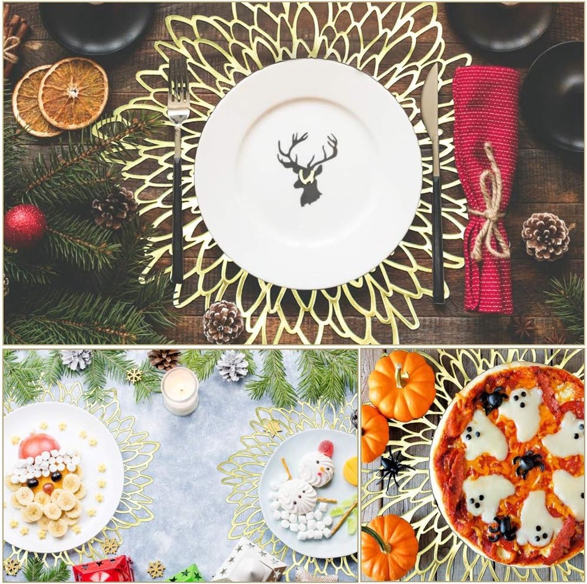 Set van 4 gouden ronde placemats, gemaakt van uitgeholde PVC placemats ...