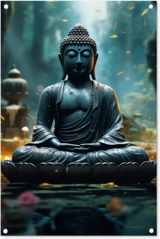 Tuinposter Boeddha - Tuindecoratie Buddha beeld - 60x90 cm - Tuindoek ...