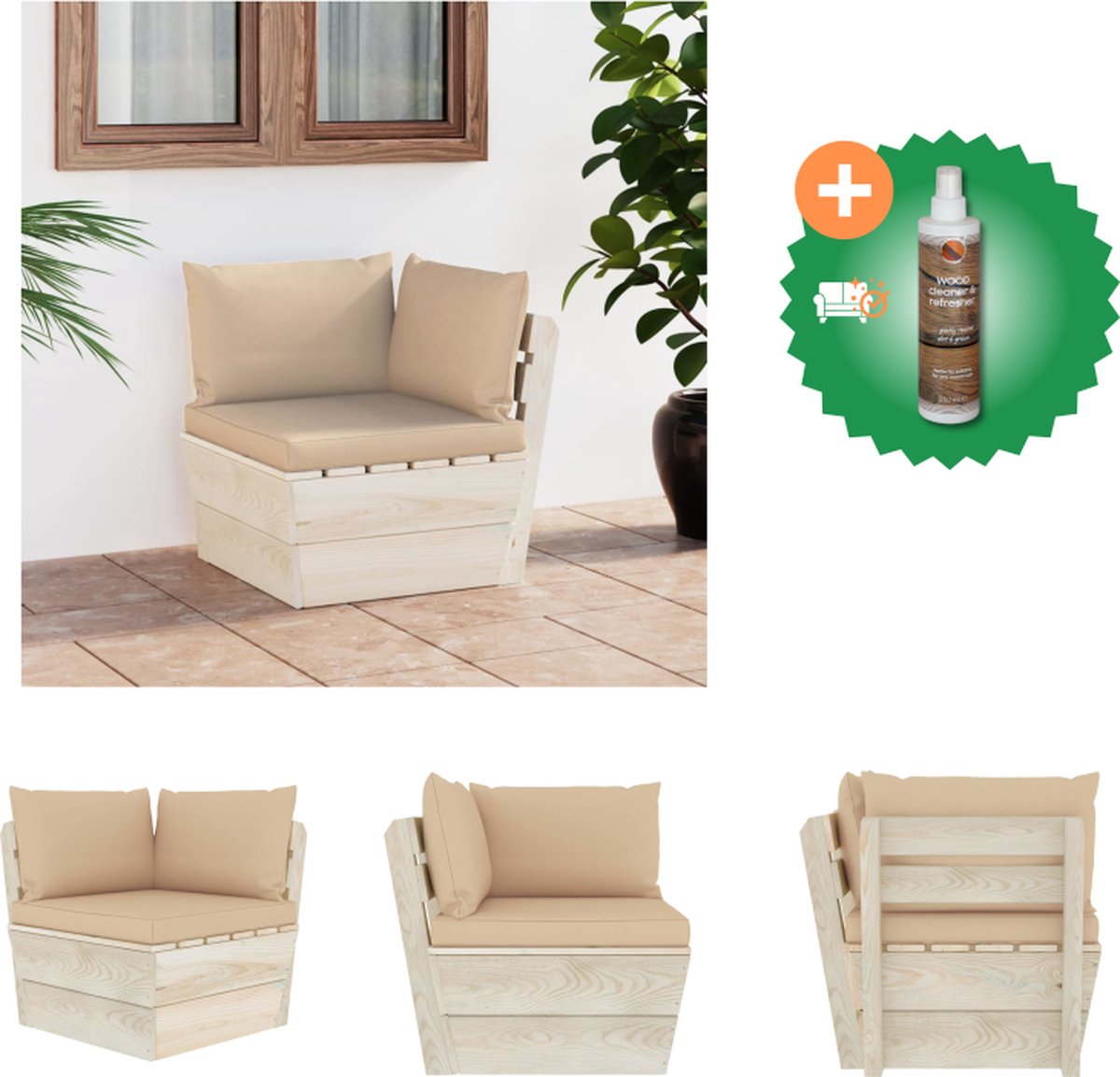 vidaXL Pallet Hoekbank - Bruin - 60 x 60 x 65cm - Geïmpregneerd ...