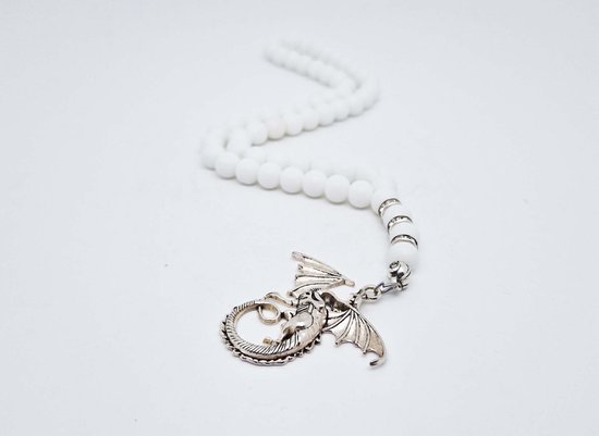 Natuurstenen Autohanger "Witte agaat"- Met metalen hanger "De draak ...