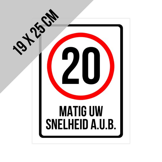 Pictogram/ bord | "Matig uw snelheid a.u.b." - 20 km/u | 19 x 25 cm ...