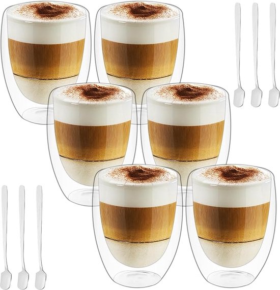 SHOP YOLO-latte macchiato glazen-dubbelwandige koffieglazen-set van 6 -350... | bol