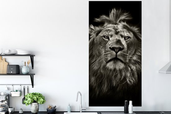 Muurstickers - Sticker Folie - Leeuw - Dieren - Portret - Wild - Zwart wit - 80x160 cm... | bol