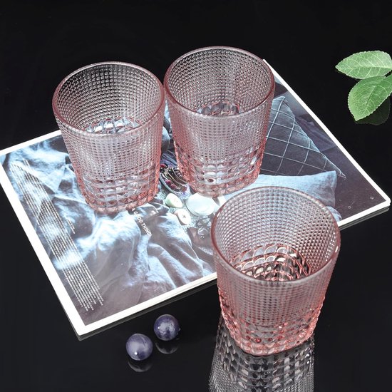 Verres à eau roses de 300 ml avec texture en relief, lot de 4 verres à ...
