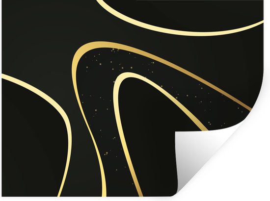 Muurstickers - Sticker Folie - Gouden golven op een zwarte achtergrond ...