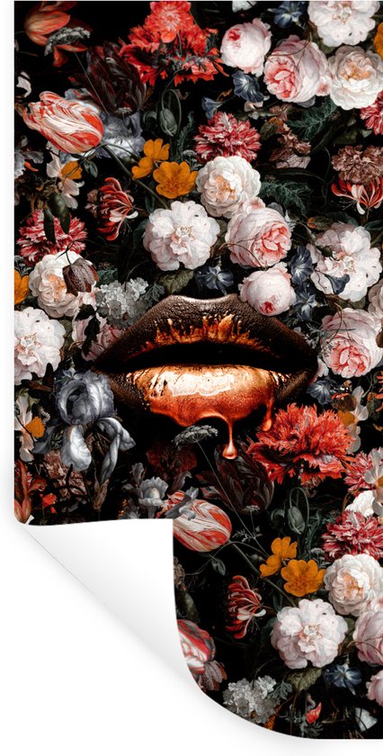 Muurstickers - Sticker Folie - Lippen - Bloemen - Verf - Oranje - Kunst ...