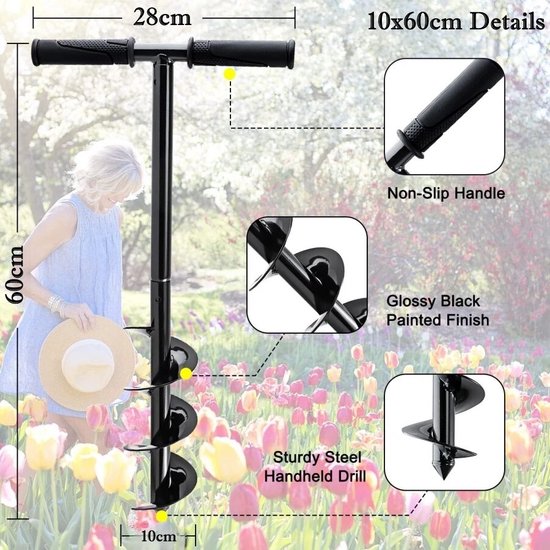 Grondboor - Tuinboor - Palenboor - Boor - Tuin - ø 10 cm - Lengte 60 cm ...
