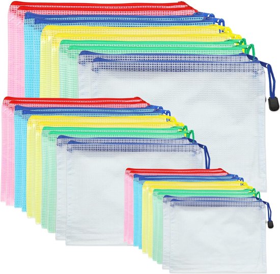 Set van 30 documentenmapjes A4 + A5 + A6, mesh plastic documentenmap ...