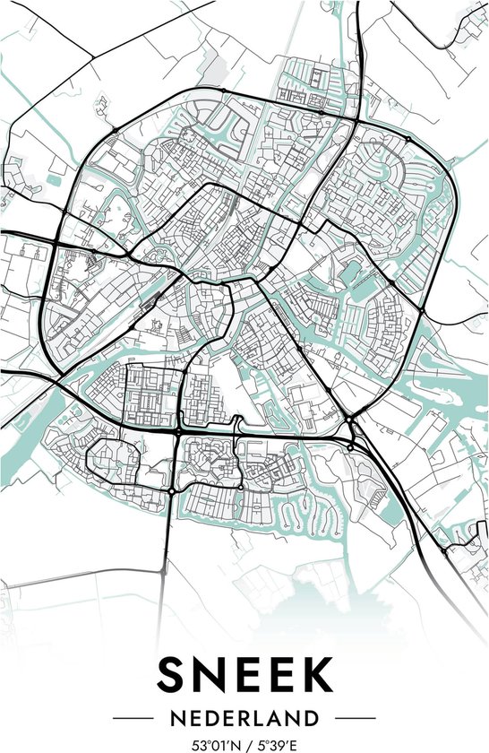 Sneek Poster Blauw | Sneek Map | Kaart van Sneek | Stadposter | 50x70cm ...