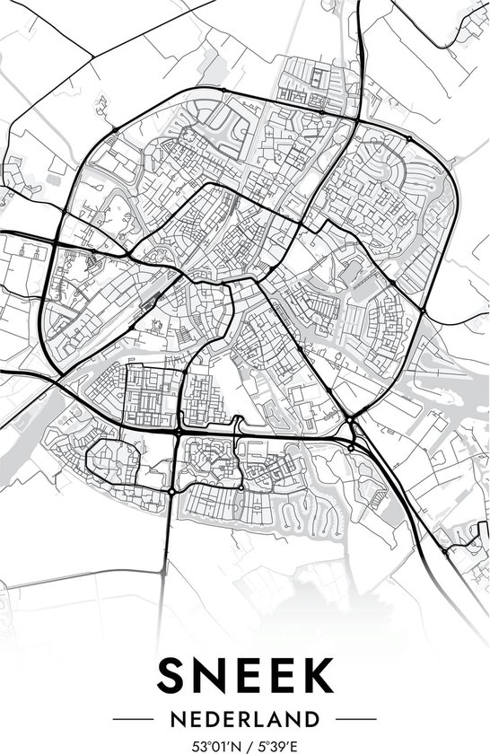 Sneek Poster Wit | Sneek Map | Kaart van Sneek | Stadposter | 51x71cm ...
