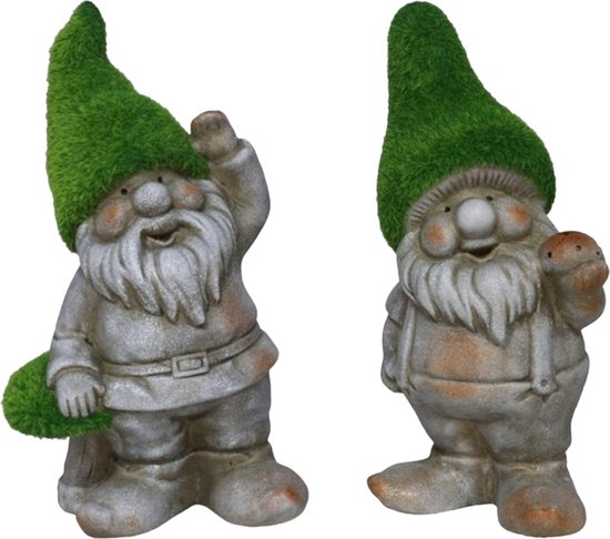 Tuinkabouter beeldje - set van 2 - Dwarf Barry en Grumpy - grasgroen ...