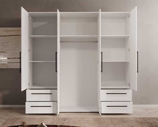 MEUBELLA Kledingkast Mayen - Wit - 4 deuren, 206 cm | bol