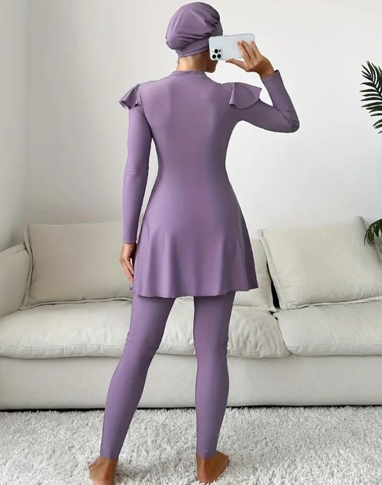 Prachtige sexy elegante corrigerende 3 delige lange badpak set lila ...
