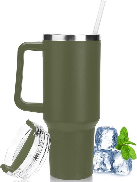 40 oz Thermosbeker met rietje en handvat 1180 ml koffiebeker voor ...