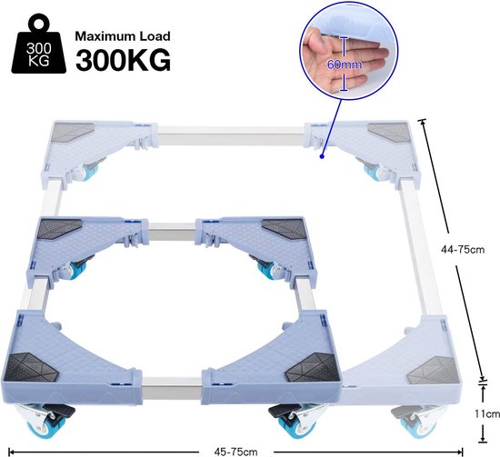 Podeste en frame voor wasmachines met zwenkwielen, wasmachine sokkel ...