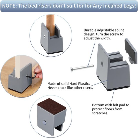 5 cm bedverhogers, verstelbare schroefklem, 5 cm meubelverhogers, 2 ...