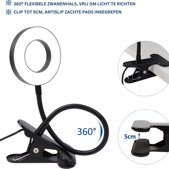 Hoofdbord Boeklamp - 5 cm Klem - USB Oplaadbaar - Perfect Voor In Bed ...