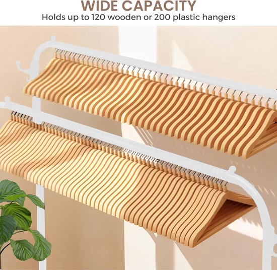 Kledingstang met 2 bovenstaven, 2 onderste legplanken en 4 kledinghaken ...