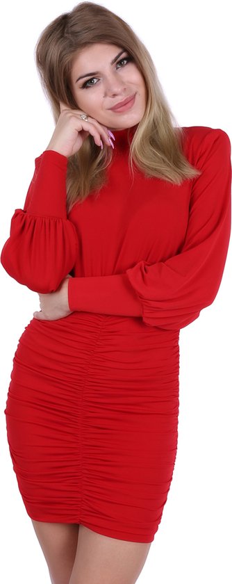 Rode gedrapeerde korte coljurk - John Zack | bol