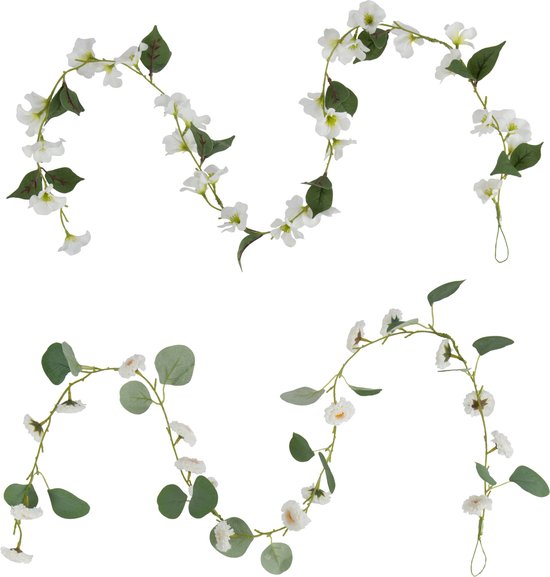 J-Line slinger Bloemen + Blaadjes - kunststof - wit/groen - 2 stuks | bol