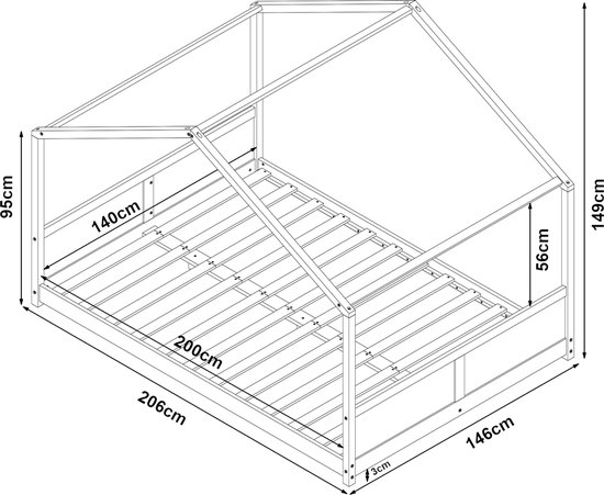 Kinderbed Simo huisbed 200x140 cm wit [en.casa] | bol